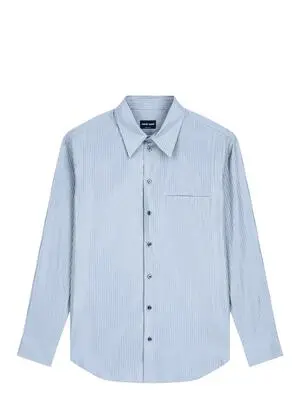 Giorgio Armani Striped Cotton And Silk Shirt With Chest Pocket - Patterned