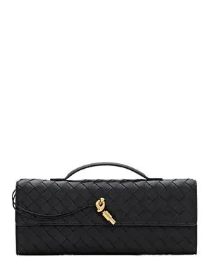 Bottega Veneta Bottega Veneta Intrecciato Leather Clutch With Gold-Tone Knot Closure Nero