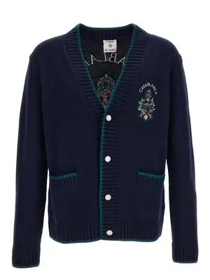 Casablanca Casablanca Hotel Cardigan - V-Neck Knit With Embroidered Appliqué Blu