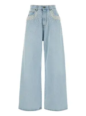Giuseppe Di Morabito Wide-leg Pearl Embellished Jeans - Blue