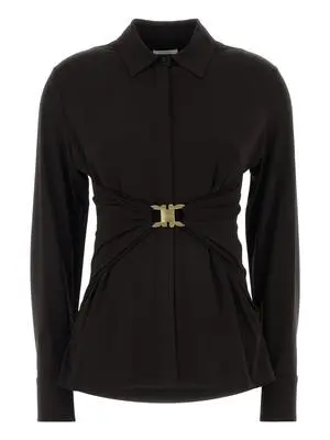 FERRAGAMO Belted Stretch Viscose Shirt - Brown