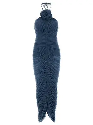 Magda Butrym Draped Floral Embellished Stretch Jersey Midi Dress - Blue