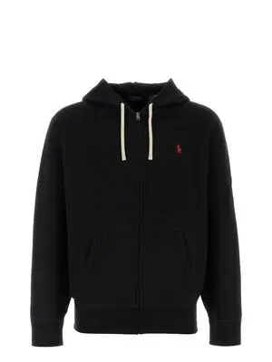 Polo Ralph Lauren Cotton Blend Zip-up Hoodie With Embroidered Logo - Black