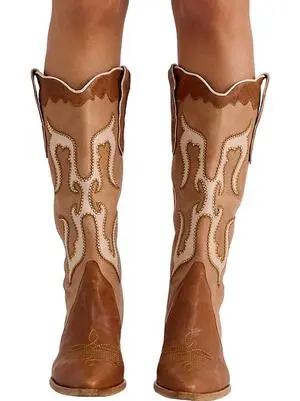 Free People Alter Ego Tall Western Boots - Tan/brown Combo