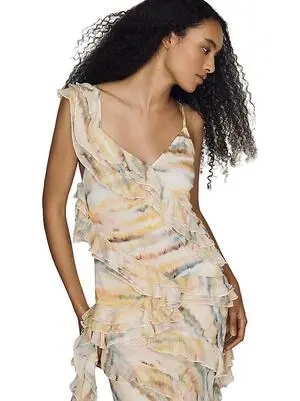 BL-NK Skyler Asymmetrical Ruffled Tank Top - Yellow Pattern
