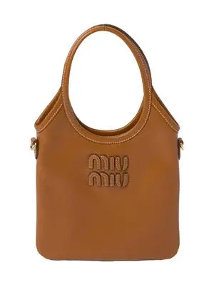 Miu Miu Leather Handbag With Embossed Logo - Brown