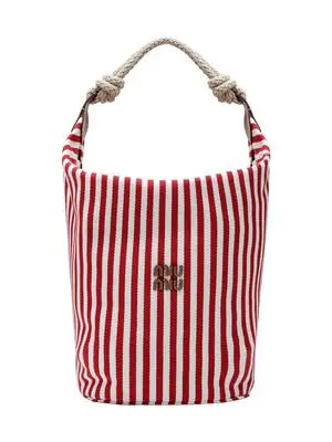 Miu Miu Striped Canvas Bag With Embroidered Logo - Red