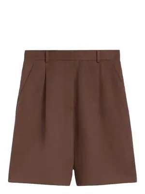 Max Mara Pleated Cotton Linen Blend Shorts - Brown