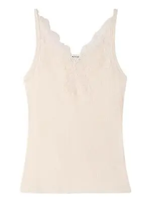 Sandro Ribbed Lace-embroidered Stretch-cotton Vest - Ecru