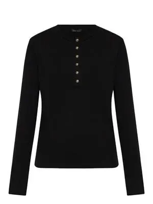 ANINE BING Alessia Half-button Ribbed T-shirt - Black