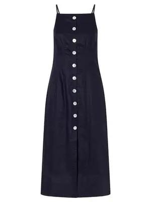 Veronica Beard Button-down Spaghetti Strap Midi Dress - Navy
