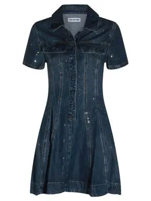 SELF-PORTRAIT Self-Portrait Rhinestone Stripe Denim Mini Dress No
