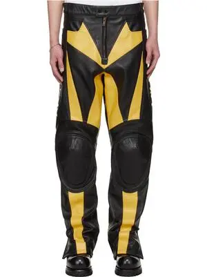 LU'U DAN X Bruce Lee Collaboration Moto Racing Leather Pants - Black