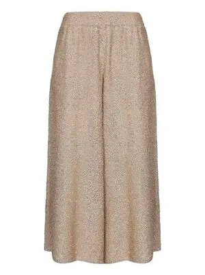 Brunello Cucinelli Embellished Wide-leg Cropped Pants - Beige