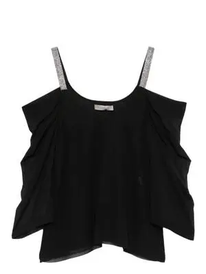 D.exterior Cold-shoulder Top With Embellished Straps - Black