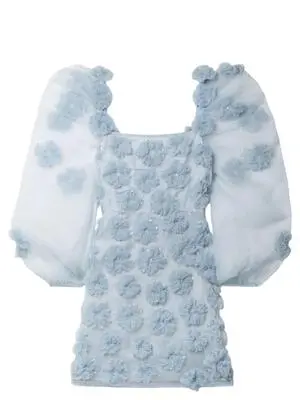 LOVESHACKFANCY LoveShackFancy Wells Appliqued Organza Mini Dress