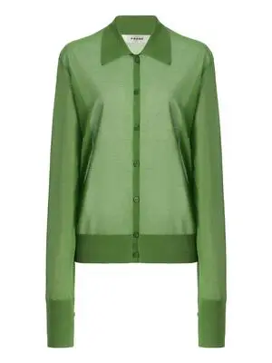 FRAME Collared Cotton-blend Cardigan - Green