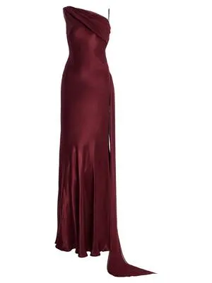 Arcina Ori Helena Satin Maxi Dress With Asymmetrical Neckline And Open Back - Red