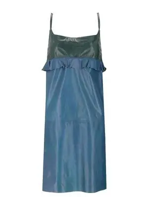 LA ROSE La-Rose Blue Leather Ruffled Midi Dress Blue