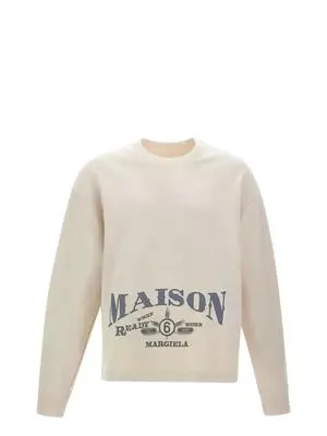 MAISON MARGIELA Logo Print Cotton Sweatshirt - Neutrals