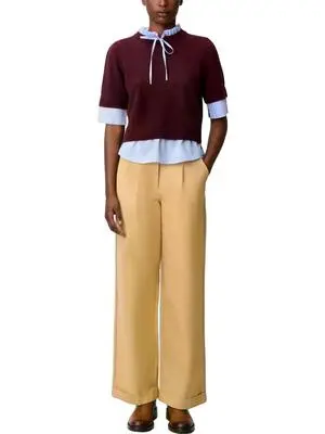 Claudie Pierlot Short-sleeve Knit Top With Ruffled Collar - Red