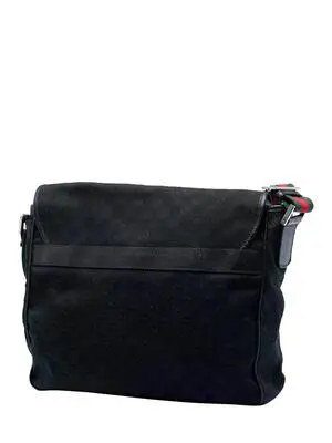 Gucci Gg Canvas Web Flap Messenger Bag - Black