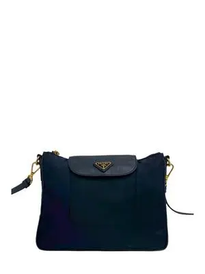 Prada Saffiano Trimmed Tessuto Zip Top Crossbody Bag - Blue