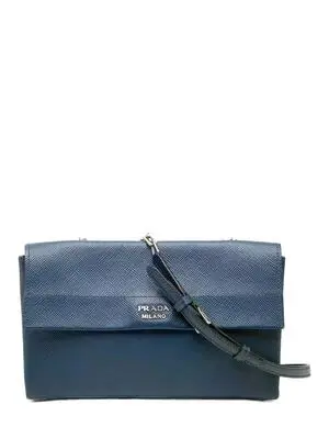 Prada Saffiano Leather Double Turnlock Crossbody Bag - Blue