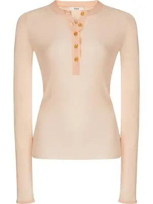 Chloé Fine-knit Wool Henley Top - Orange