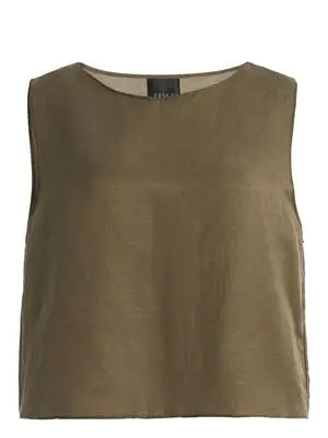LESET Leset Cropped Linen-Blend Round Neck Top Green