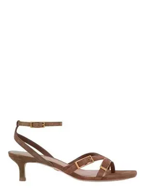 POTAMY Suede Sandals With Decorative Buckle Detail - Brown