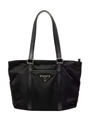 Prada Saffiano Trimmed Tessuto Tote Bag - Black
