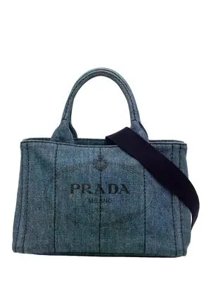 Prada Small Denim Canapa Logo Satchel - Blue