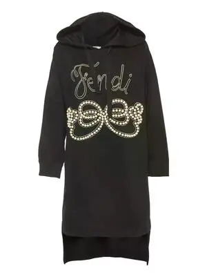 Fendi Cotton Pearl-embroidered Hooded Mini Dress - Black