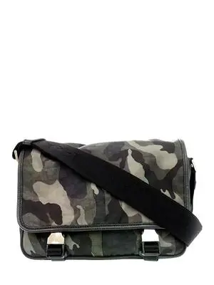 Prada Saffiano Trimmed Tessuto Camouflage Double Buckle Messenger Bag - Brown