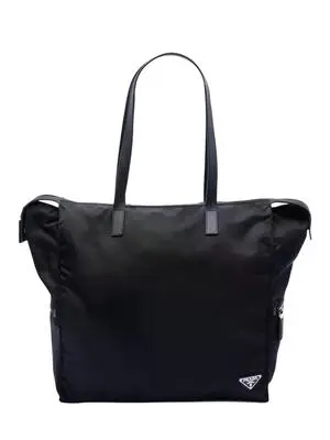 Prada Saffiano Trimmed Tessuto Tote Bag - Black