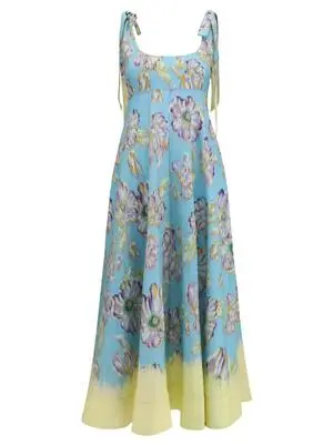 ALEMAIS Jerry Floral-print Linen Midi Dress - Blue