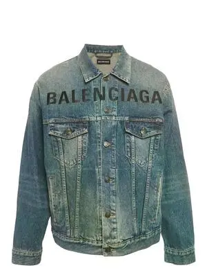 Balenciaga Logo Embroidered Denim Jacket - Blue