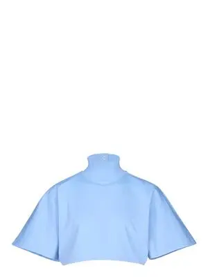 Alaïa High Neck Cropped Cotton T-shirt - Blue