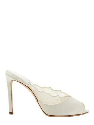 JIMMY CHOO Brigitte Lace-trimmed Satin Mules - White