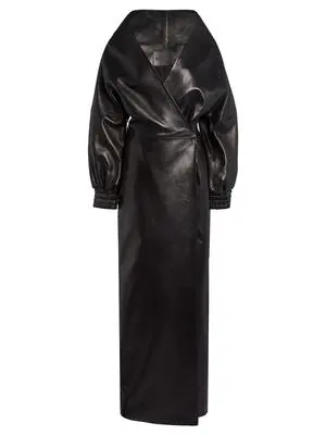 Balenciaga Leather Wrap Dress - Black