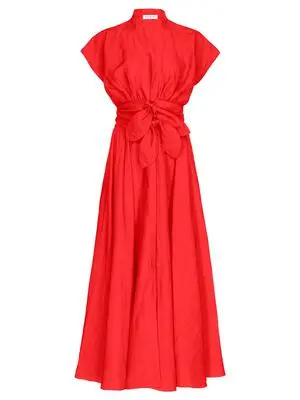 Alaïa Tie-detailed Slub Linen Midi Dress - Red