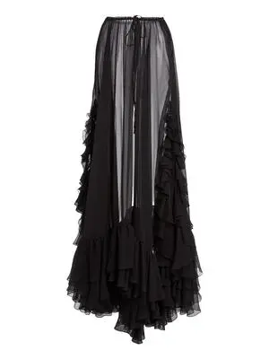 Chloé Chloé Ruffled Organic Silk Mousseline Maxi Skirt Black