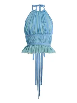 TAE PARK Pleated Wrap Chiffon Halter Neck Top - Blue