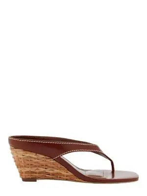 Simkhai Hazel Leather Thong Wedge Sandals - Brown