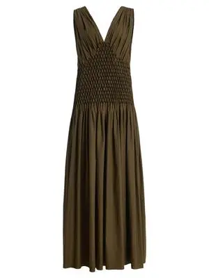 Khaite Nola Pleated Cotton Maxi Dress - Green