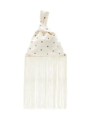 MÉLISSE The Rose Bud Embroidered Moire Knot Bag - Ivory