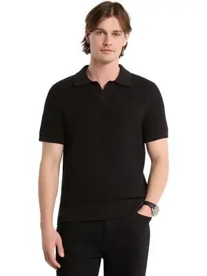 Michael Kors Johnny Textured Knit Cotton Polo Shirt In Size By - Black