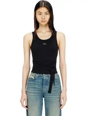 DIESEL® Ribbed Wrap-around Lace Crop Top - Black