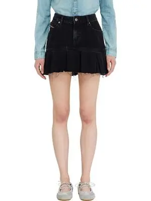 DIESEL® Denim Mini Skirt With Frayed Pleated Hem - Black